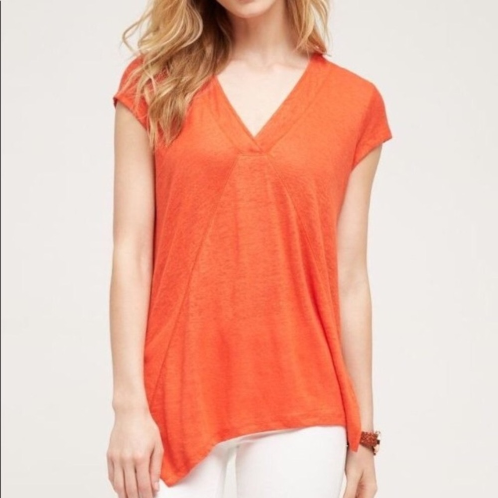 Anthropologie Meadow Rue Rust Orange Linen Tee - Gem